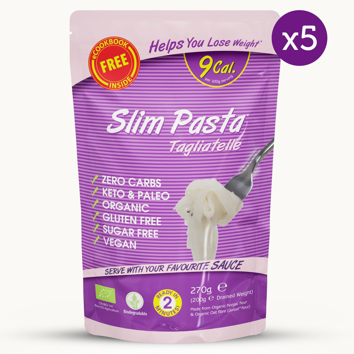 Buy Organic Slim Pasta Tagliatelle 270g | Pack of 5 | Eat Water