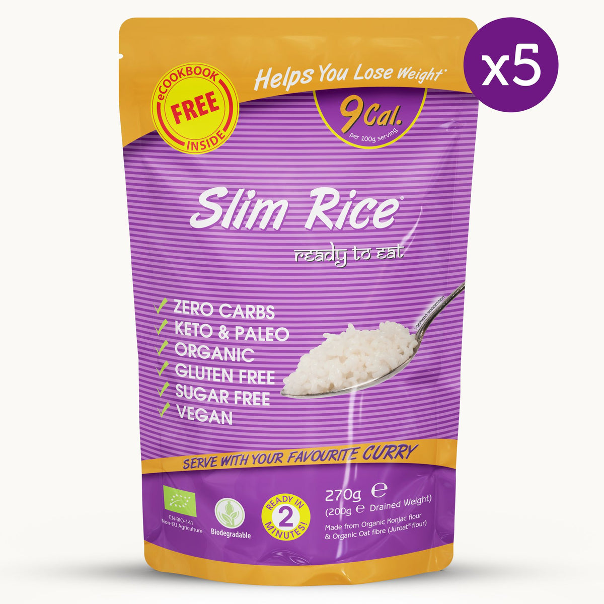 Slim Rice | Konjac Rice | Zero Calorie Rice | Pack Of 5 | Eat Water